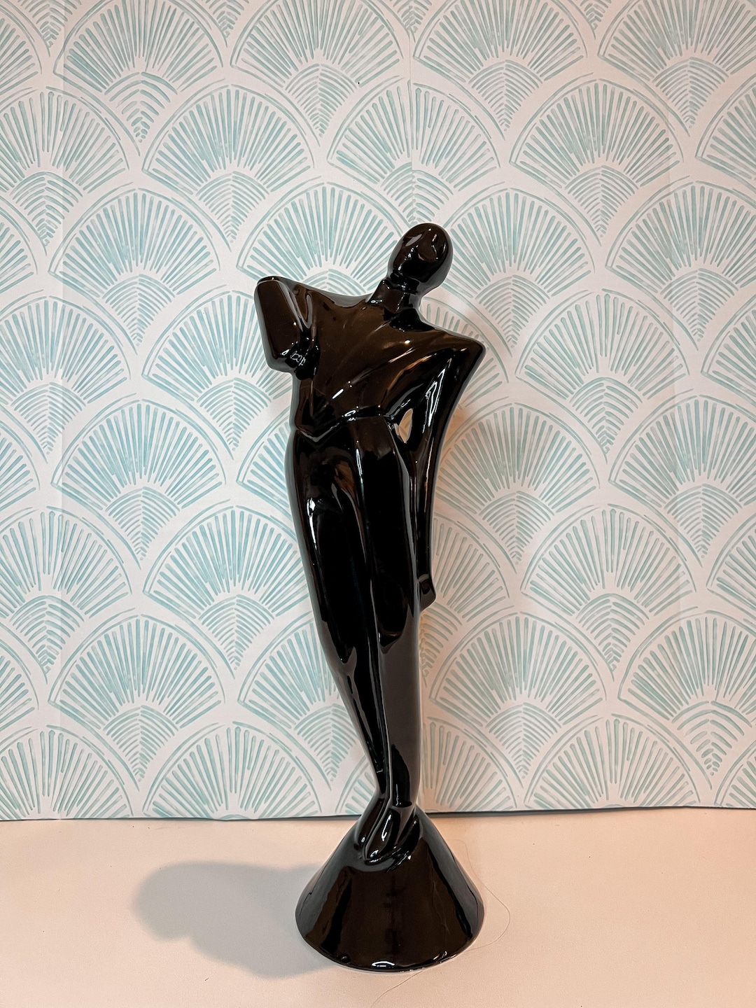 Vintage Art Deco Black Glazed Ceramic Statue | Male Figurine - Etsy