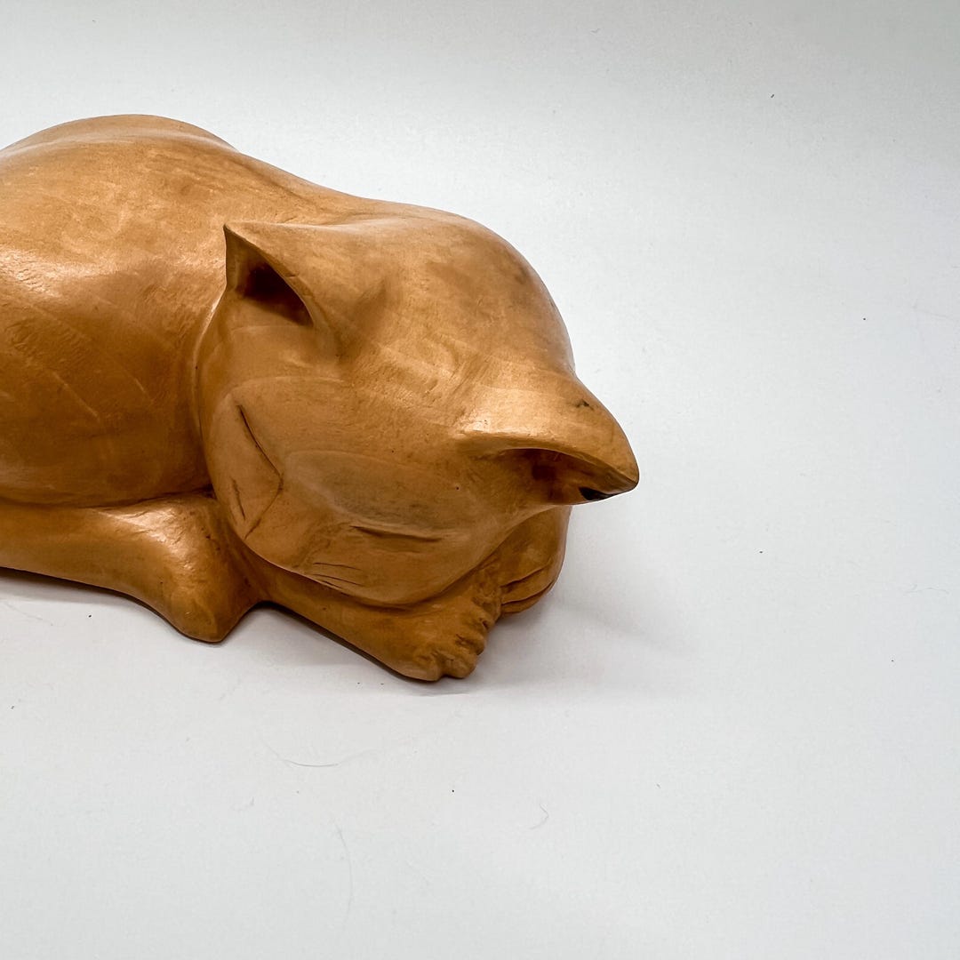 Wood Carving | Folk Art Wood Cat | Figurine | Cat Art | Sleeping Cat ...
