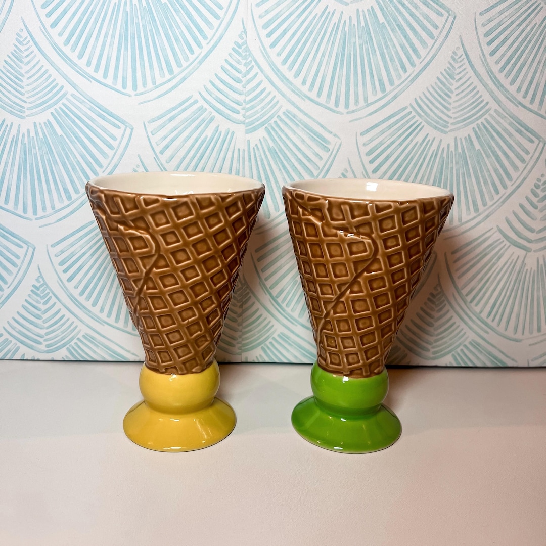 Vintage Ice Cream Ceramic Cone Cups Dish, Dessert Bowls | Bar Ware ...