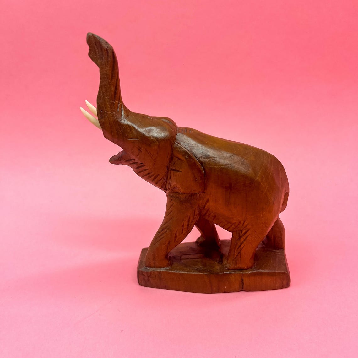 Wood Carved Folk Art, Vintage Wooden Elephant W/tusks, Hand Carved ...