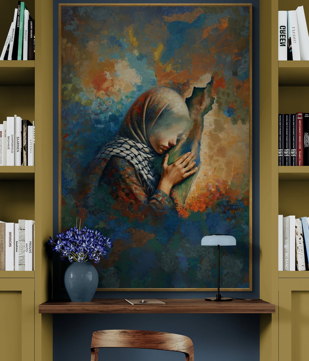 Palestinian Artwork Woman Holding Palestine Map, Gaza Palestine ...