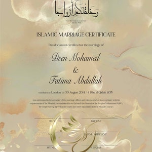 Gold Nikkah Vertrag Moderne benutzerdefinierte Islamische Heiratsurkunde Nikah Nama Digital Art ...