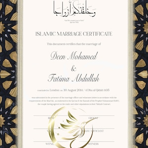Modern Nikkah Contract Custom Islamic Marriage Certificate Black Gold ...