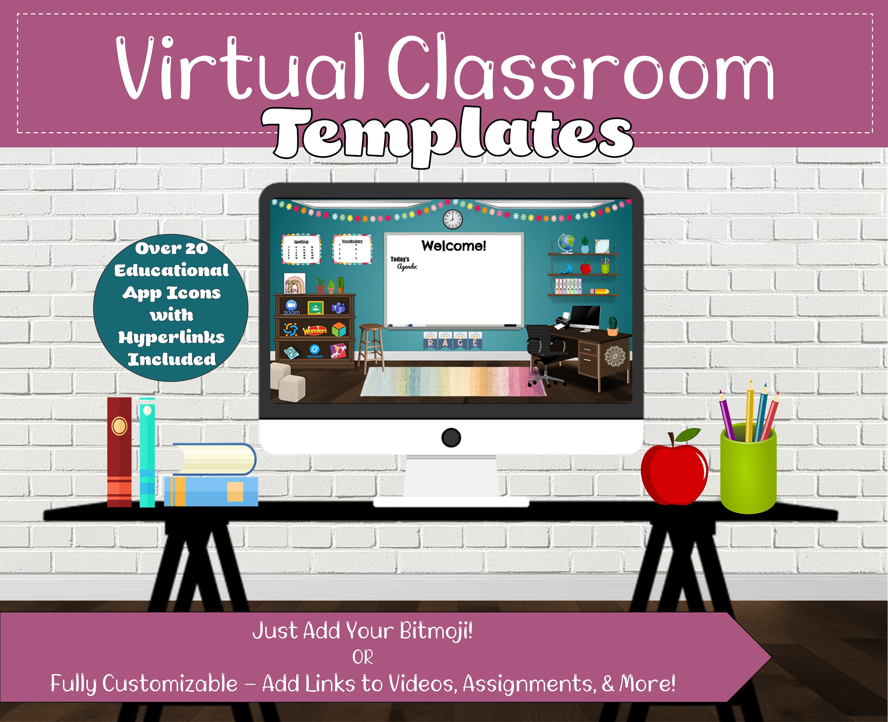 Virtual Classroom Boho Rainbow Theme | Distance Learning | Education ...
