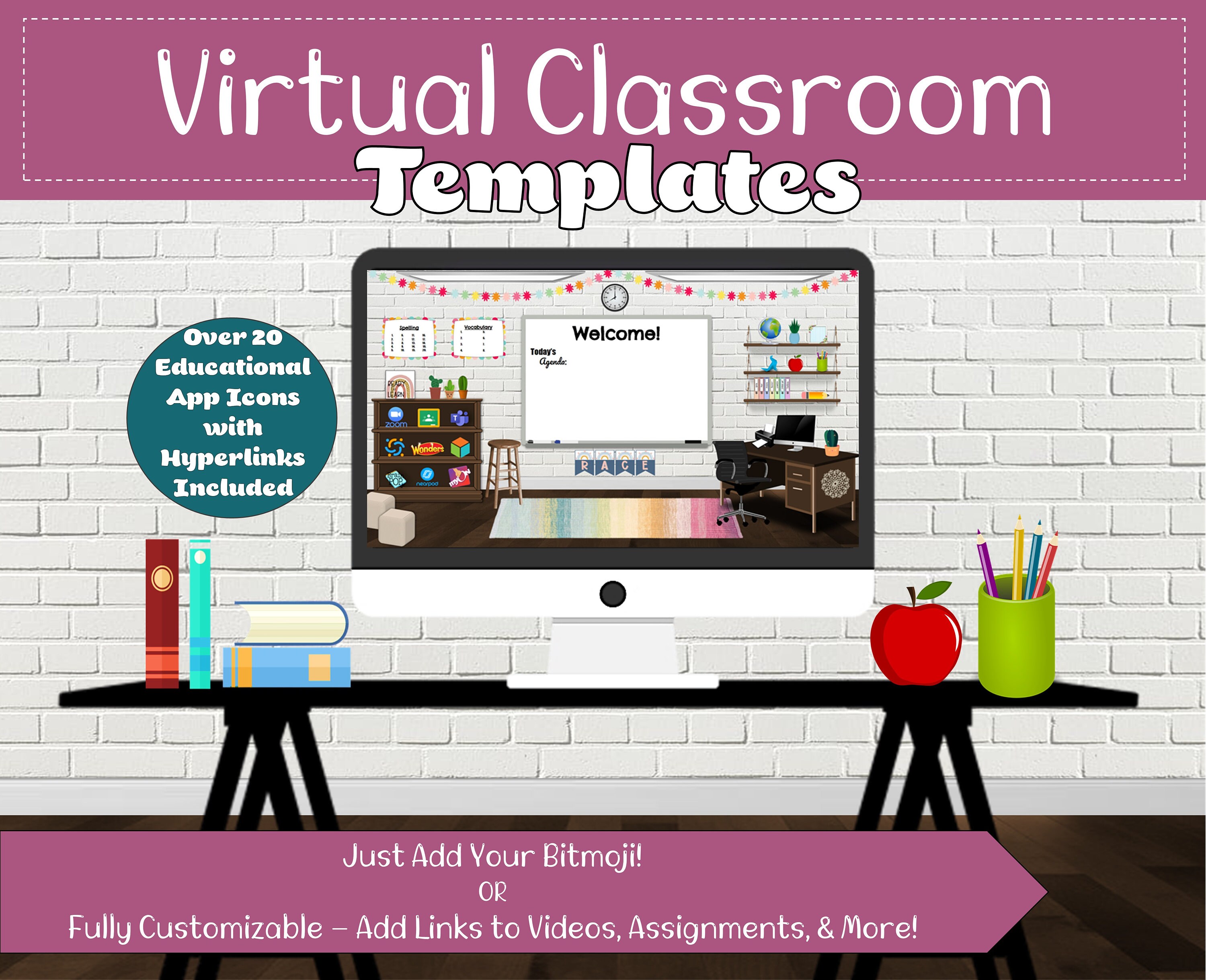 Virtual Classroom Boho Rainbow Theme | Distance Learning | Education ...