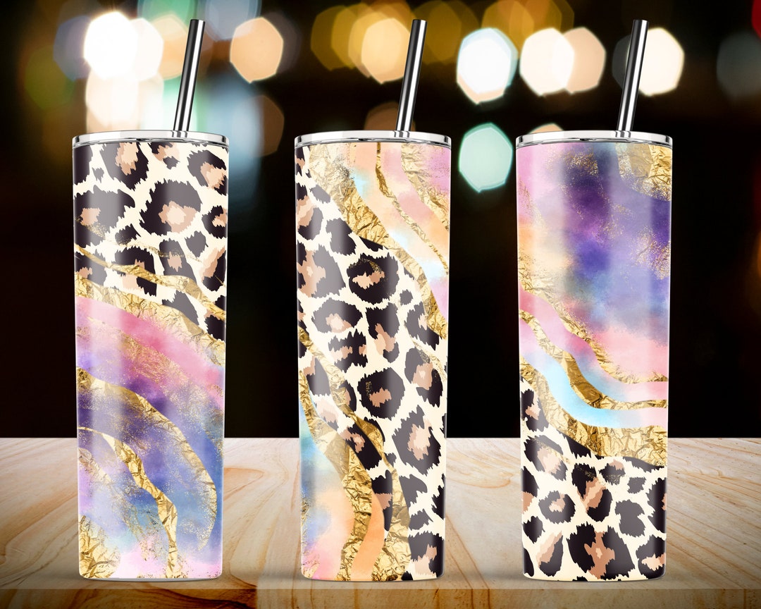 Leopard Alcohol Ink Gold, 20oz Skinny Tumbler Sublimation Wrap Designs ...