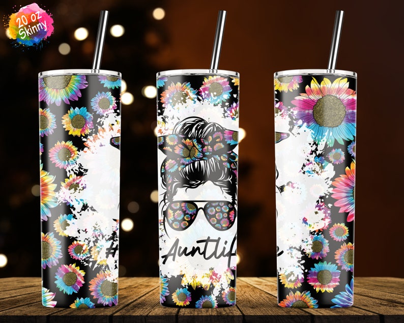 Auntlife Sunflower Tie Dye Sumlimation For 20oz Skinny Tumbler Etsy