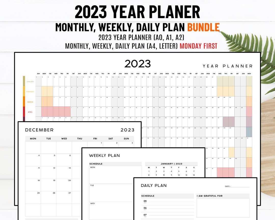 2023 Yearly Planner Printable A0,A1,A2, Yearly Wall Calendar, Desk ...