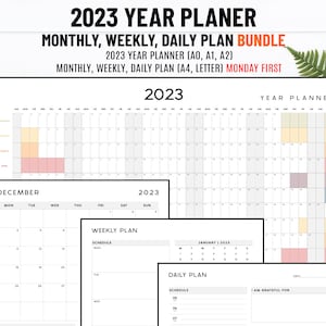 2023 Yearly Planner Printable A0,A1,A2, Yearly Wall Calendar, Desk ...