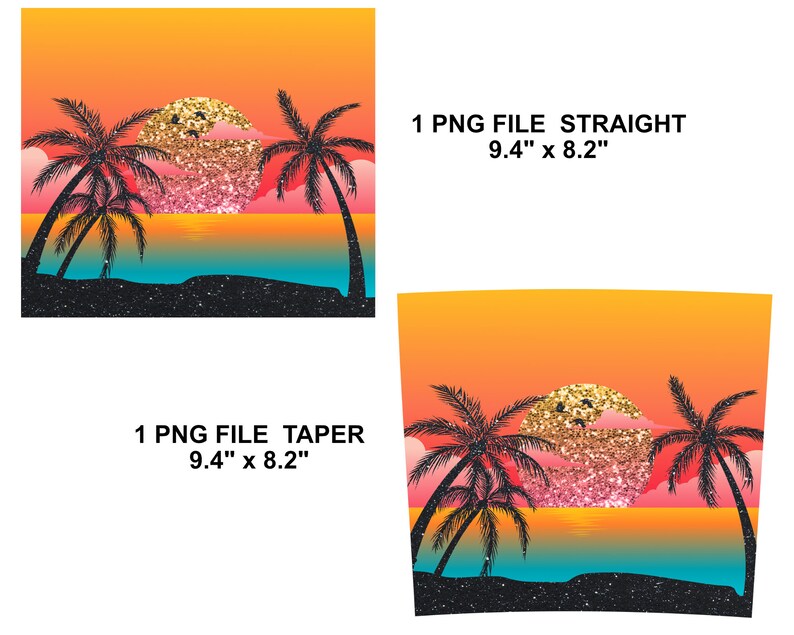 Sunset Beach Glitter Summer Tumbler Plam Tree Beach - Etsy