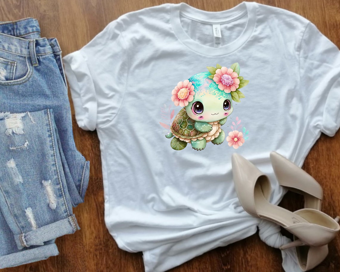 5 Cute Baby Sea Turtle Floral Flower Sea Turtle Clipart Sea - Etsy