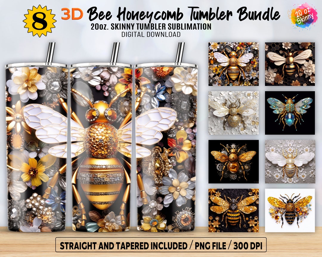 3D Bee Honeycomb Tumbler Wrap Bundle, Rhinestone Flowers, Floral, 20oz ...