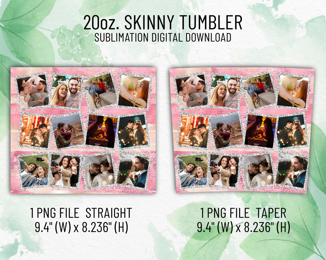 Pink Shimmer Glitter Photo Frame Tumbler, Picture Photo Collage 20oz ...