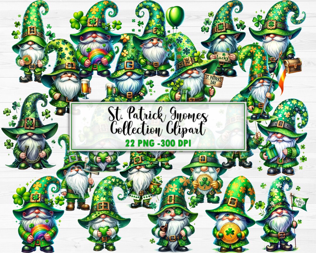 Watercolor St Patrick Gnome Clipart, Fantasy Gnome, Shamrock Clipart ...