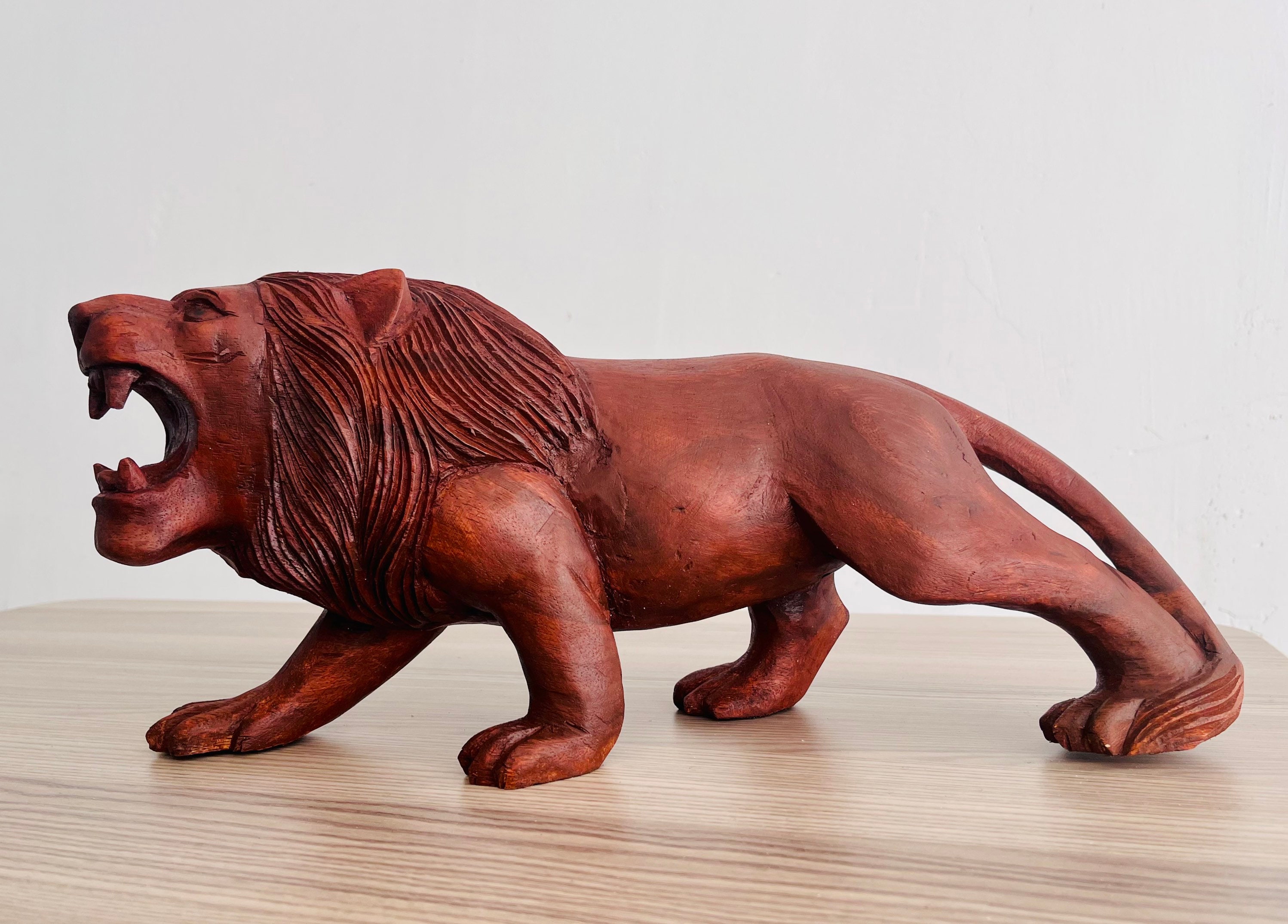Wooden Lion Sculpture Hand Carved Statue Wood Carving - Etsy