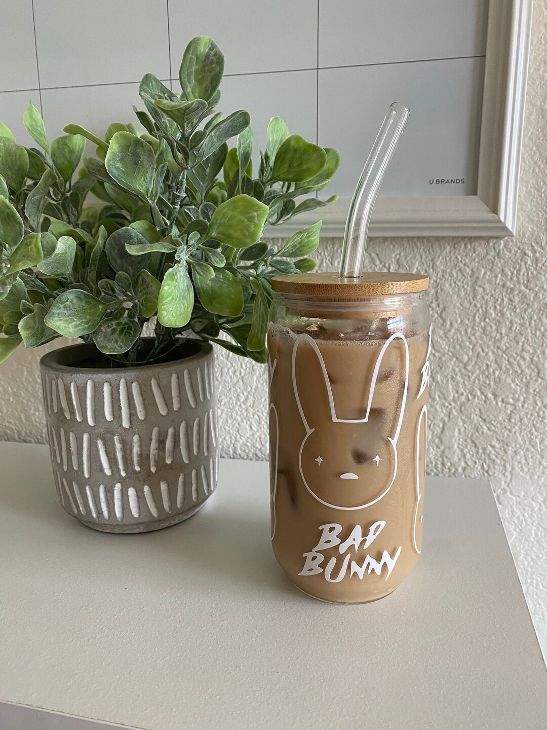 Bad Bunny Cup L Glass Cups W/ Glass Straw and Bamboo Lids - Etsy