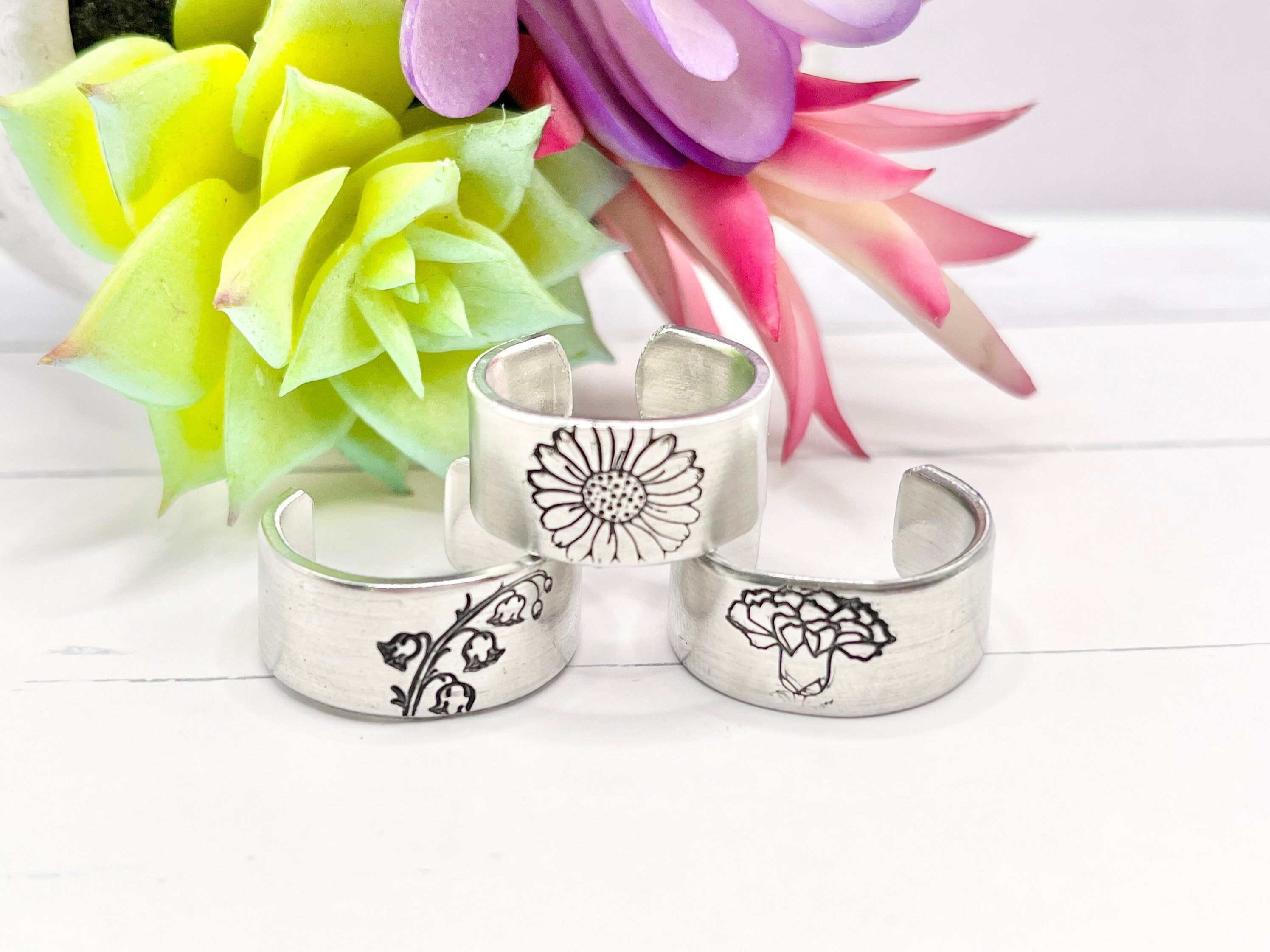Birth Month Flower Rings Custom Ring January February March - Etsy