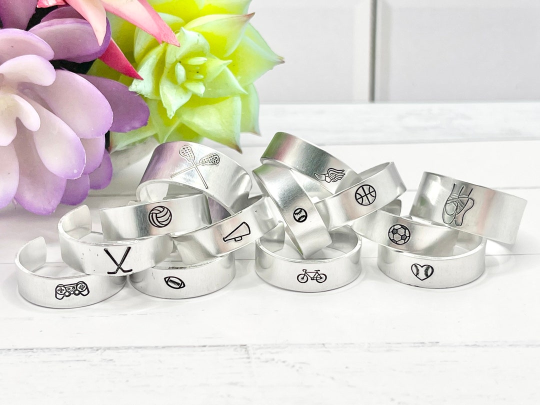 Sports Theme Rings Personalized Rings Hand Stamped. Soccer, Baseball ...
