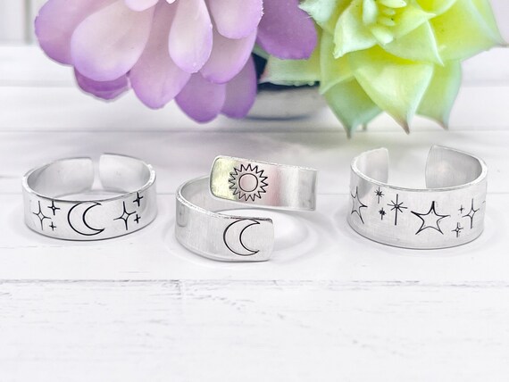 Sun Moon Stars Rings Hand Stamped Custom Ring Gifts for Him - Etsy