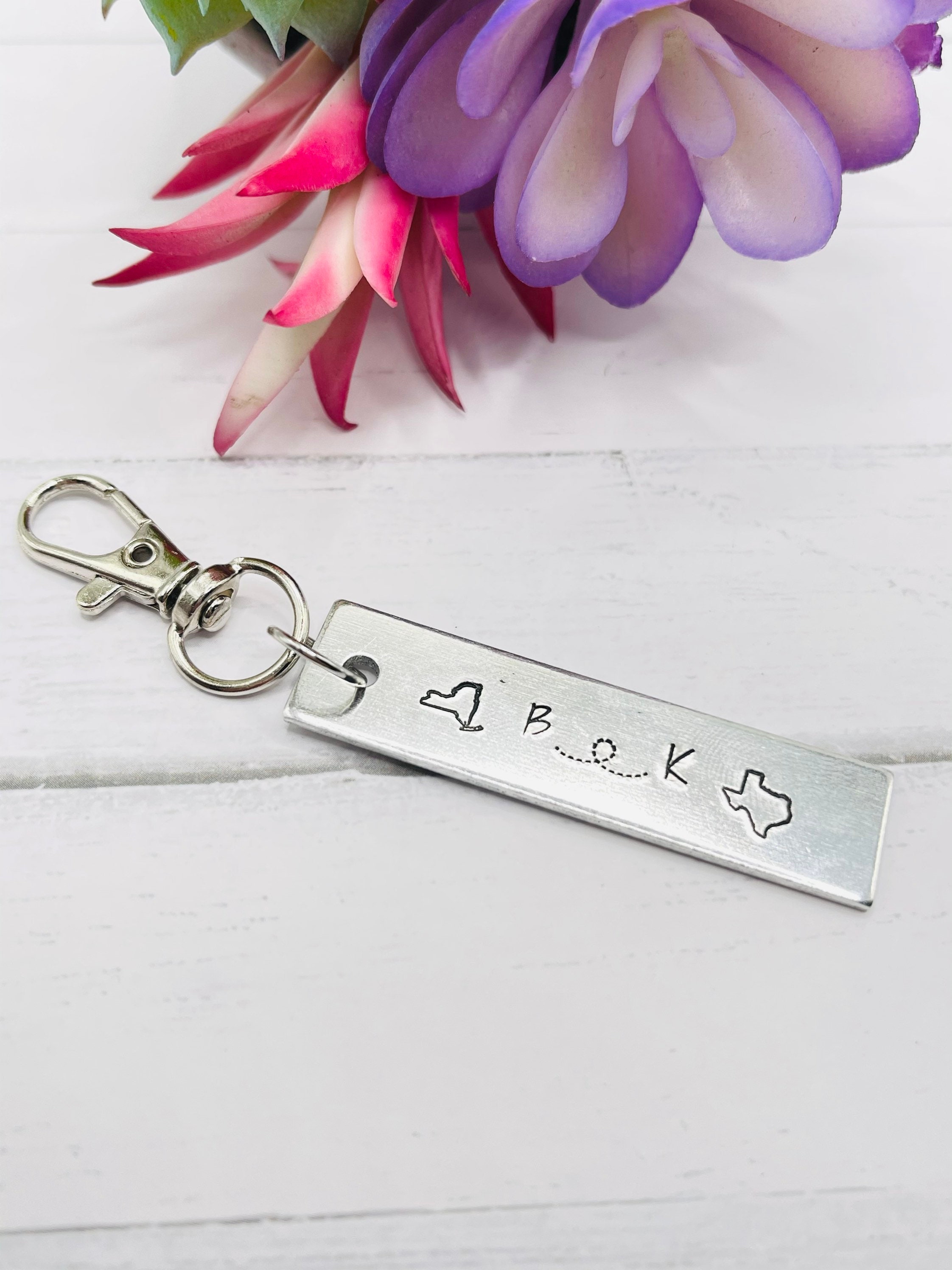 Stamped keychain keychain gift anniversary gift date | Etsy