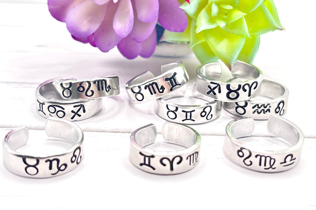 Big Three Zodiac Symbol Hand-Stamped Aluminum Ring Horoscope Ring ...