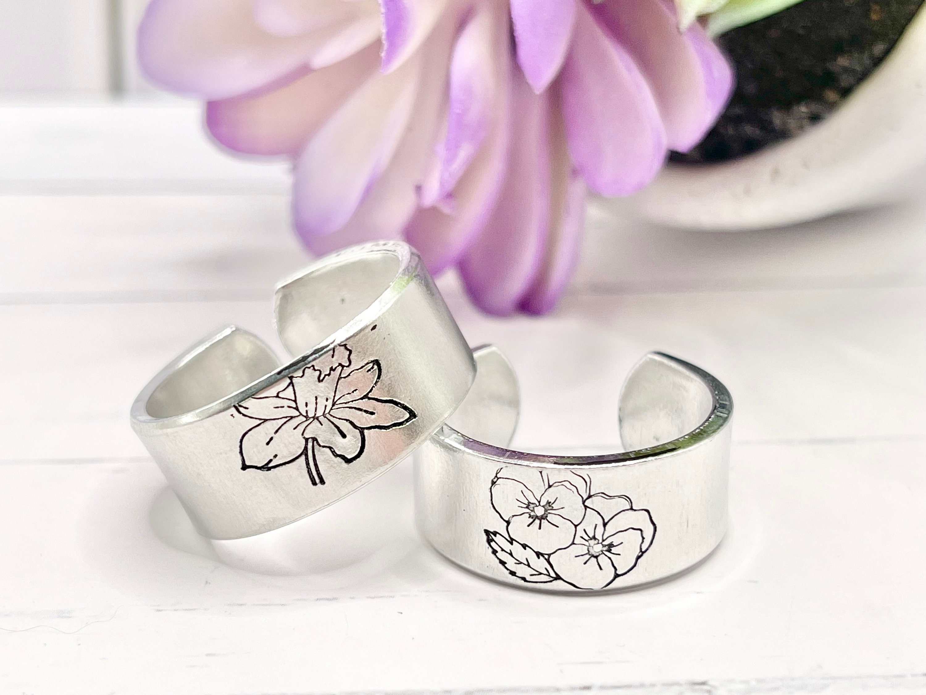 Birth Month Flower Rings Custom Ring January February March - Etsy
