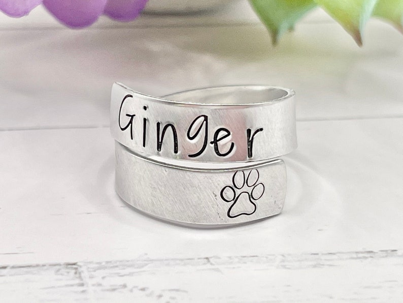 Pet Name Ring Dog Mom Cat Mom Ring Paw Print Ring Pet | Etsy