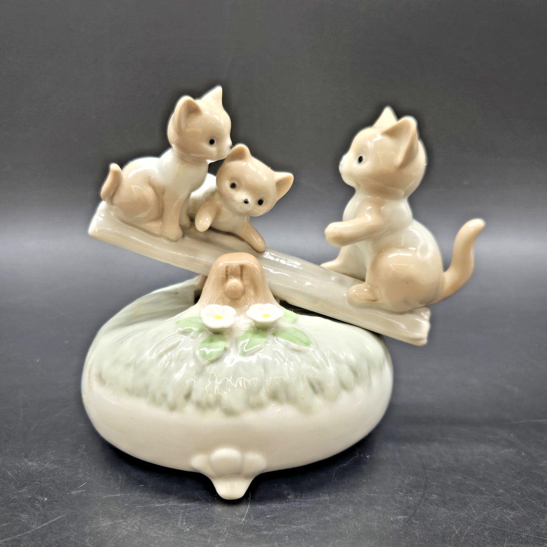 Otagiri Porcelain Cat Kittens Music Box Teeter Totter Seesaw Japan - Etsy