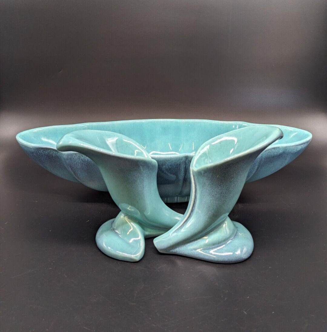 MCM Royal Haeger Console Bowl & Calla Lily Candlesticks 323 Turquoise ...