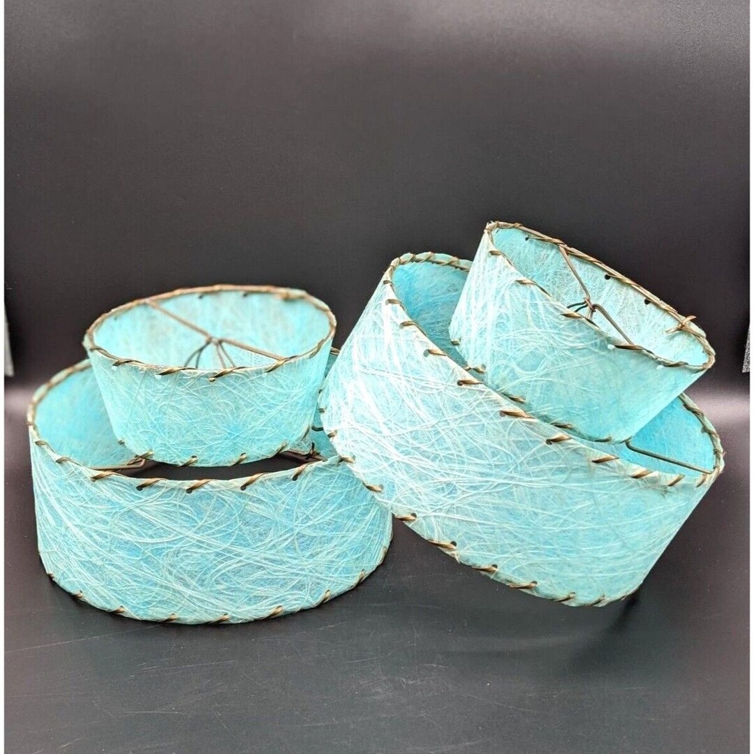 MCM Fiberglass 2 Tier Lamp Shades Atomic Turquoise Aqua Tiered Boudoir ...