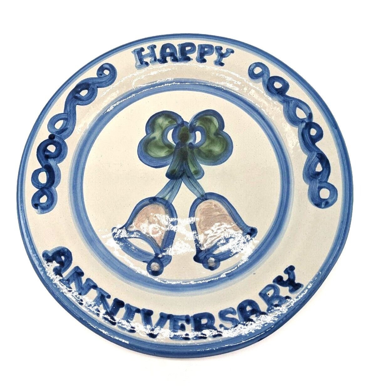 MA Hadley Pottery Happy Anniversary Plate Cake Serving 13" Signed Bells ...