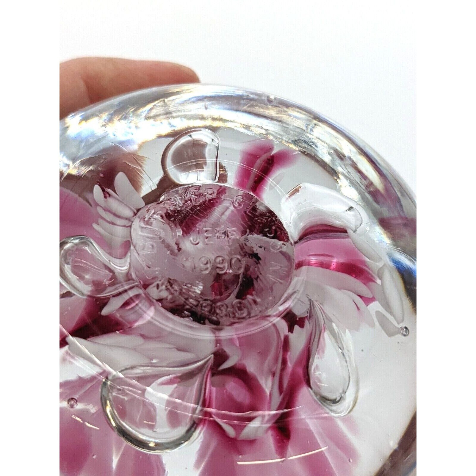 Vintage Studio Art Glass Paperweight Artist Jeff Buttler 1990 Flowers ...