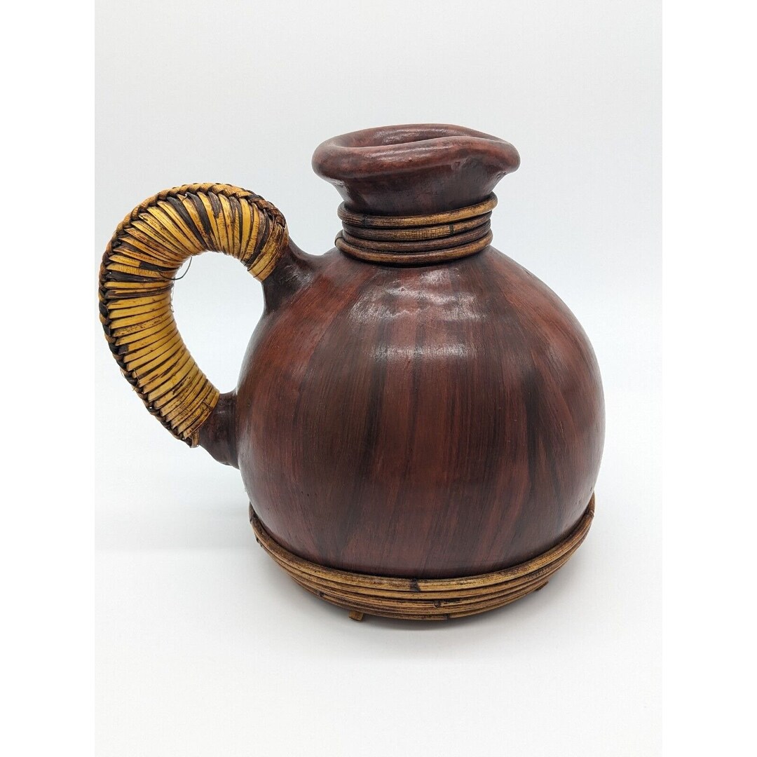 Handmade Pottery Pitcher Terra Cotta Red Clay Wrapped Handle and Base ...