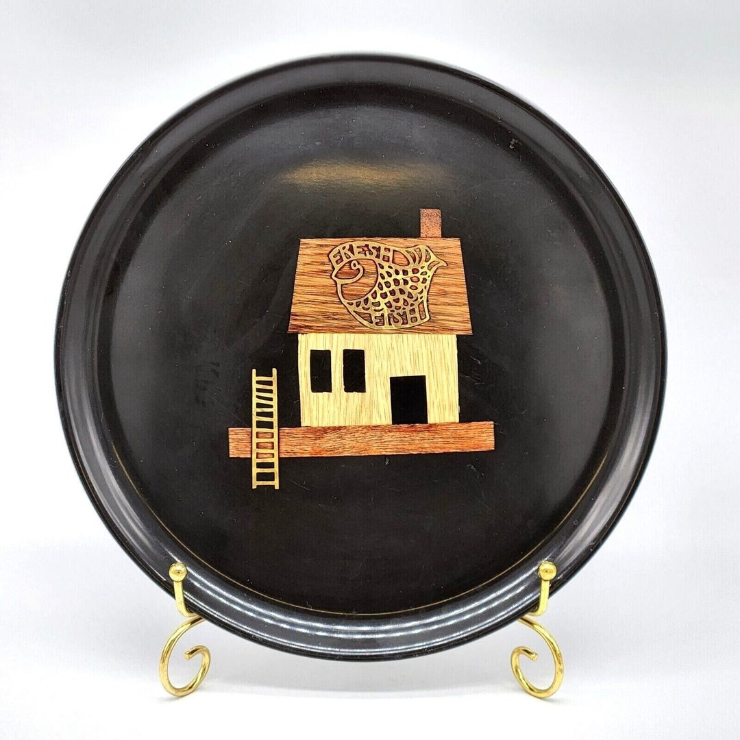 Couroc MCM Tray Round Fresh Fish Black - Etsy