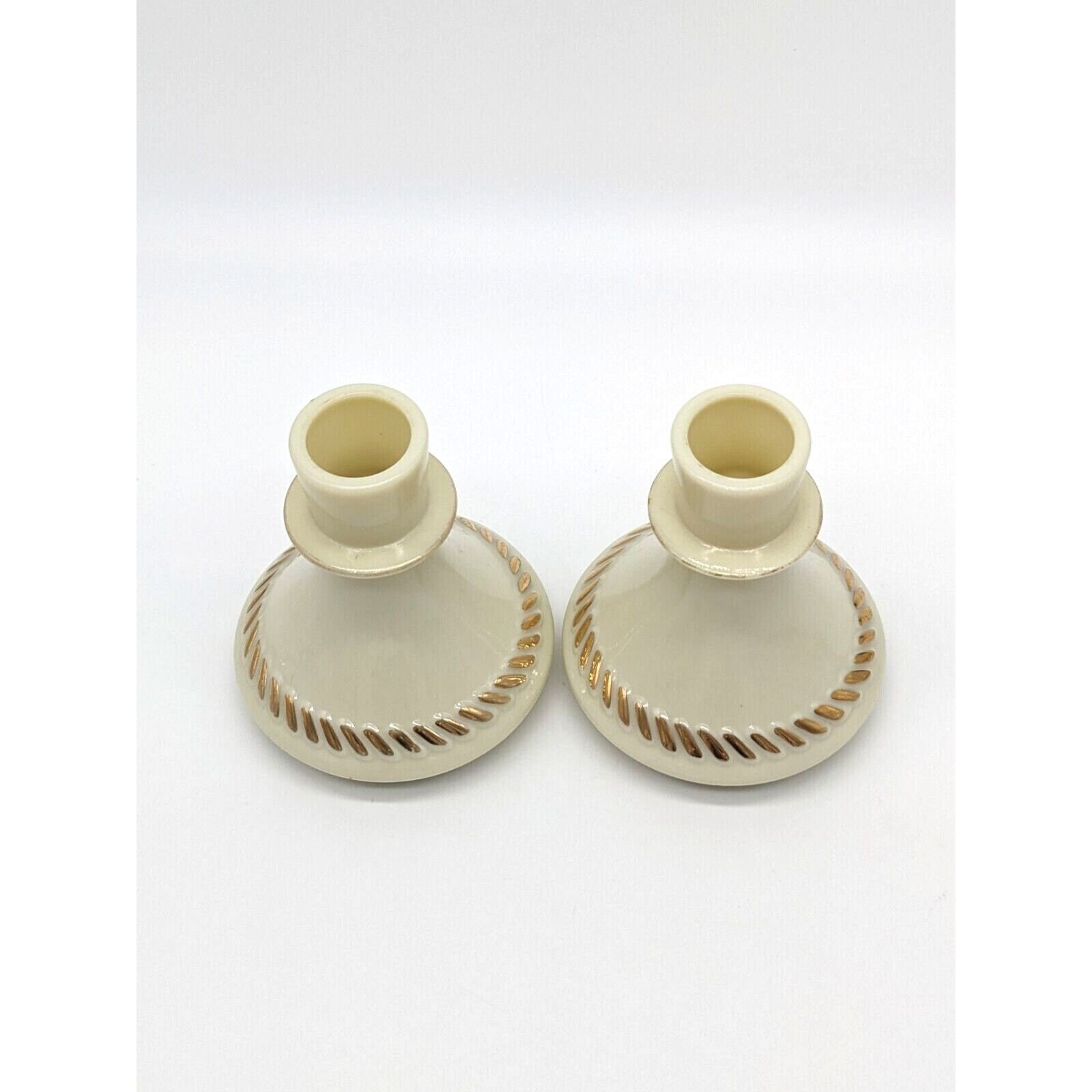 Vintage Wheatonware Custard Glass Candlesticks Holders Ivory Gold Taper ...