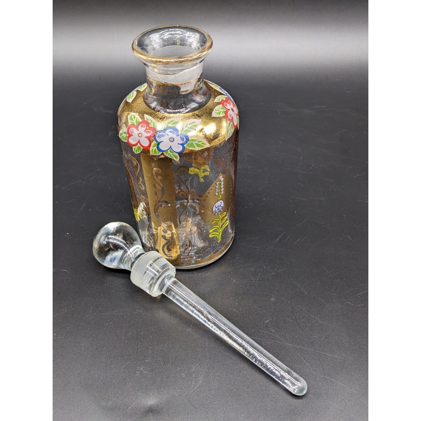 Vintage Glass Perfume Bottle Floral Scrolls Gold Dabber - Etsy