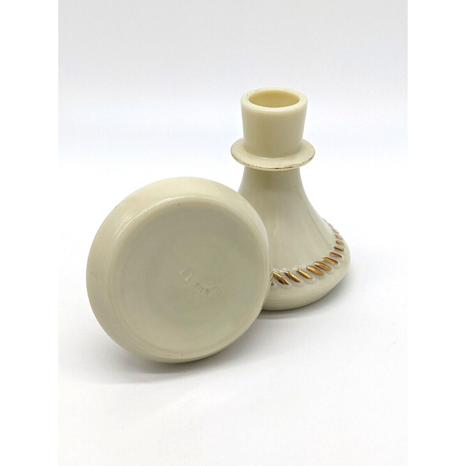 Vintage Wheatonware Custard Glass Candlesticks Holders Ivory Gold Taper ...