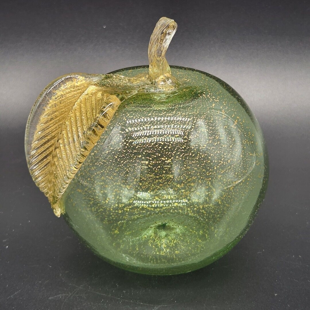 Hand Blown Art Glass Green Apple Paperweight Gold Aventurine Hollow - Etsy