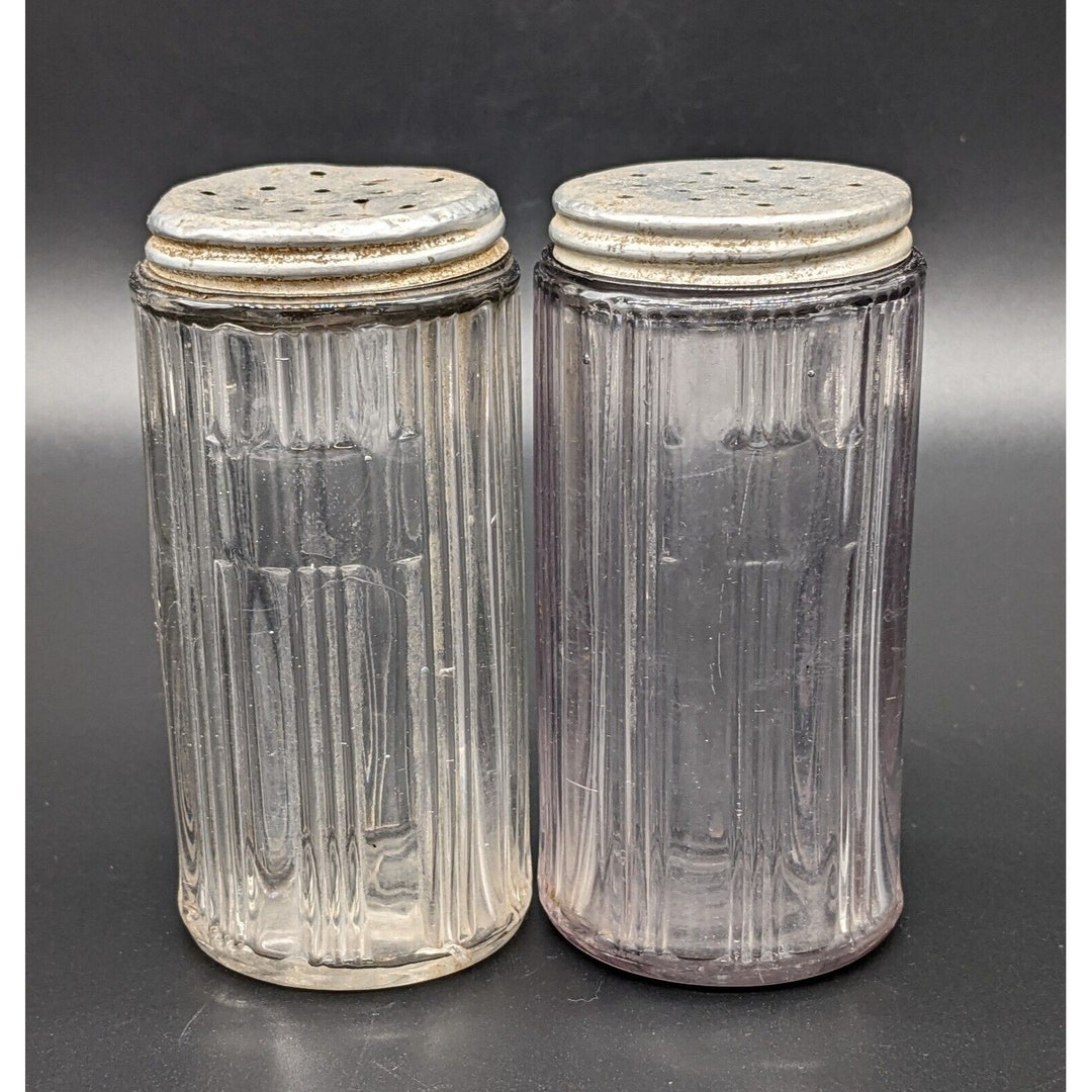 Vintage Hoosier Shaker Jars Triple Skip Ribbed Glass Aluminum Lids Set ...