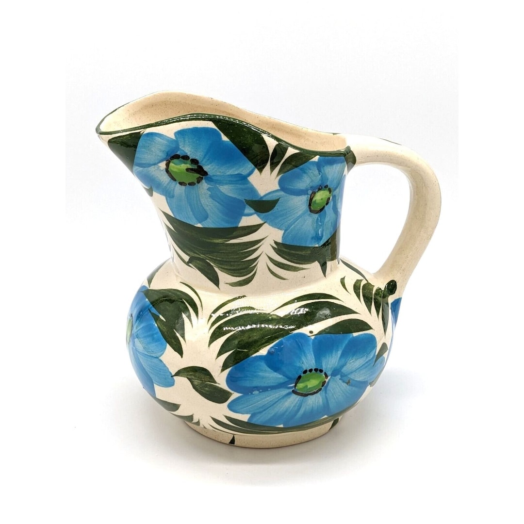 Hand Painted Pottery Ceramic Pitcher Blue Flowers - Etsy