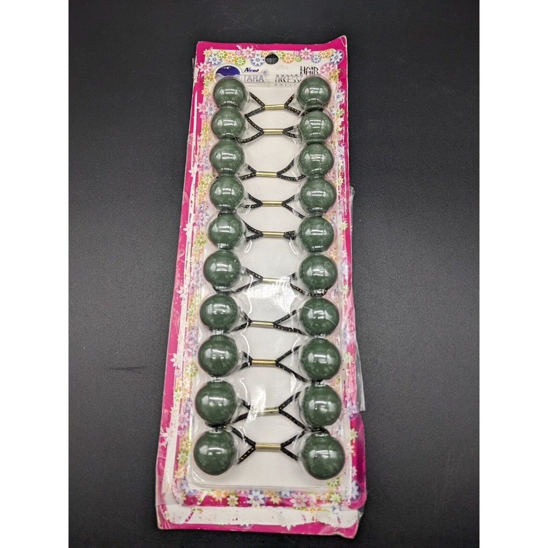 Vintage Hair Ponytail Double Bead Bobbles Knockers Olive Army Green ...