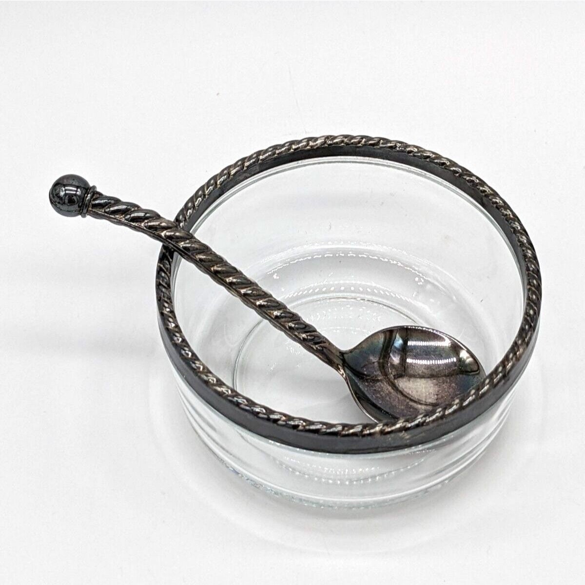 Bormioli Rocco Italy Grass Bowl With Spoon Silver Plate Rim 4.25" - Etsy