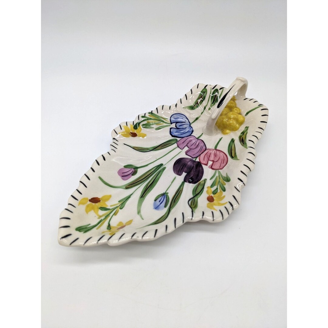 Blue Ridge Hand Painted Nappy Celery Dish Handle Leaf Easter Parade - Etsy