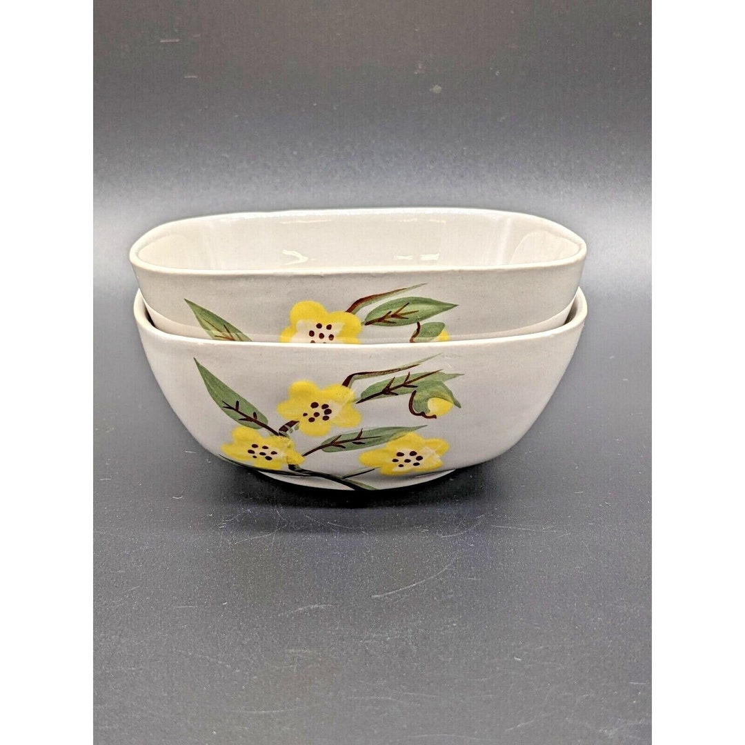 Vintage Weil Ware California Pottery Square Berry Bowls Flower Blossoms ...