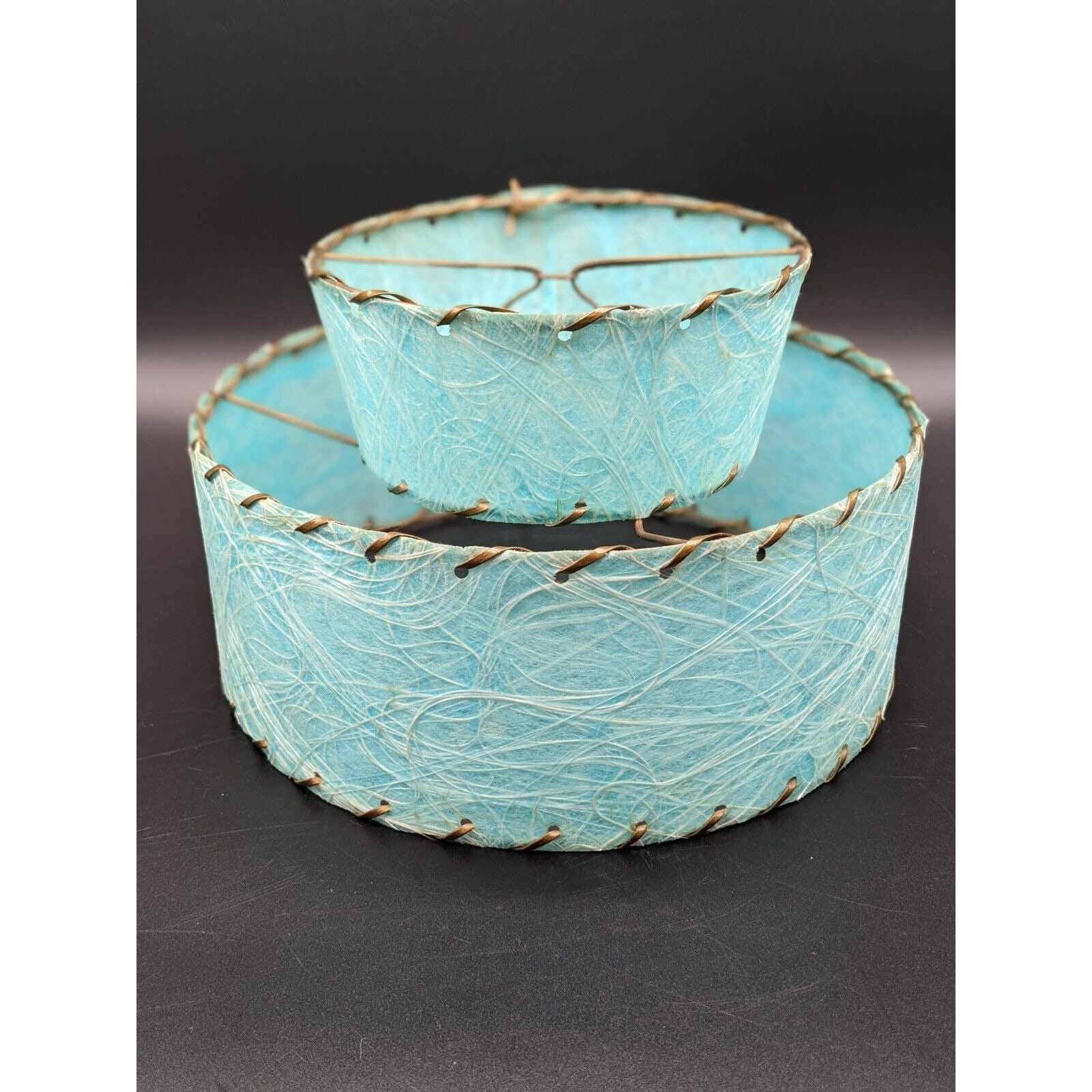 MCM Fiberglass 2 Tier Lamp Shades Atomic Turquoise Aqua Tiered Boudoir ...