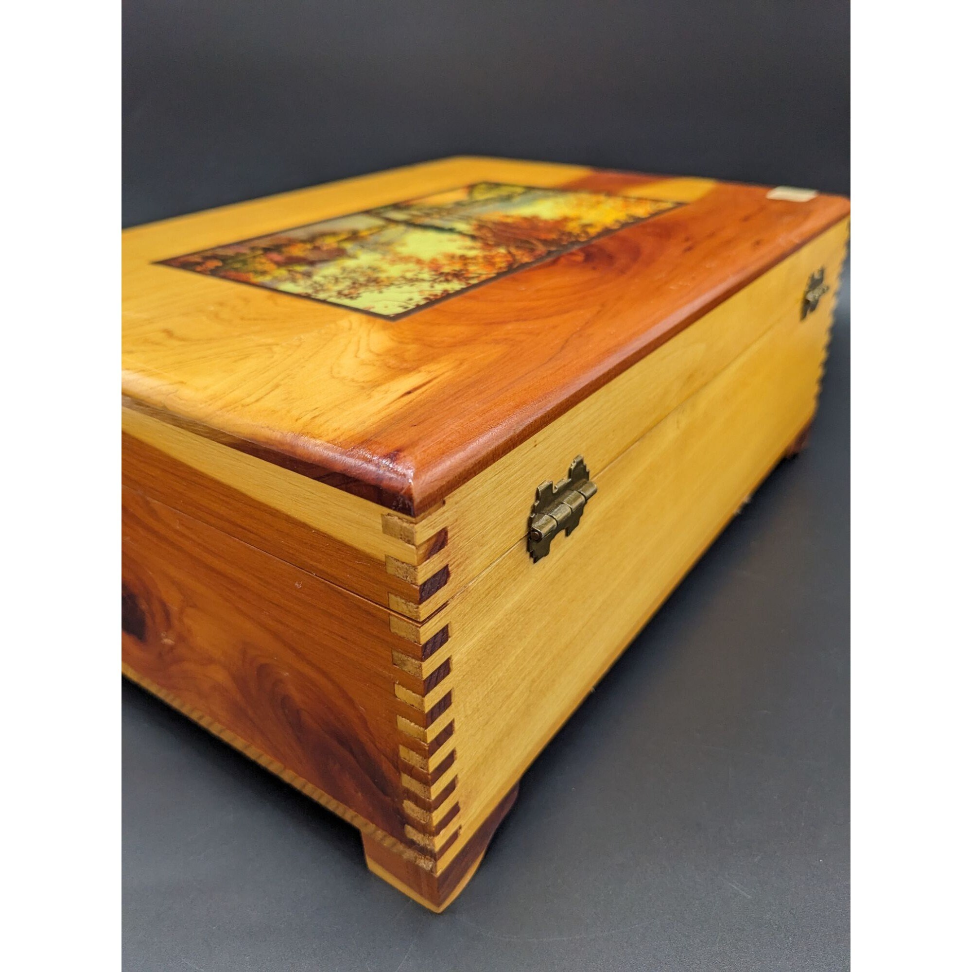 Vintage Wooden Dovetail Cedar Chest Jewelry Box Country Cottage Heart ...