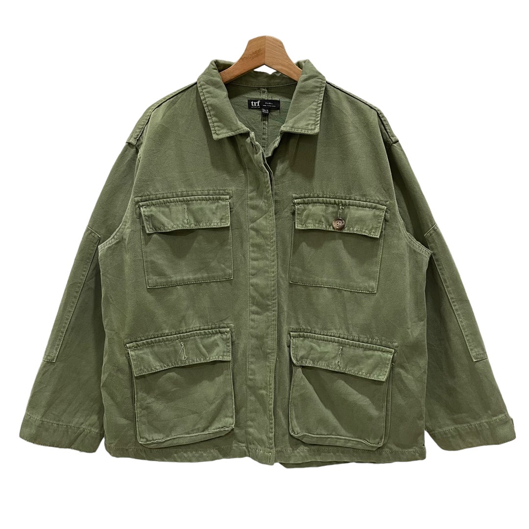 ZARA Military Style Green Army Trucker Button up Jacket - Etsy