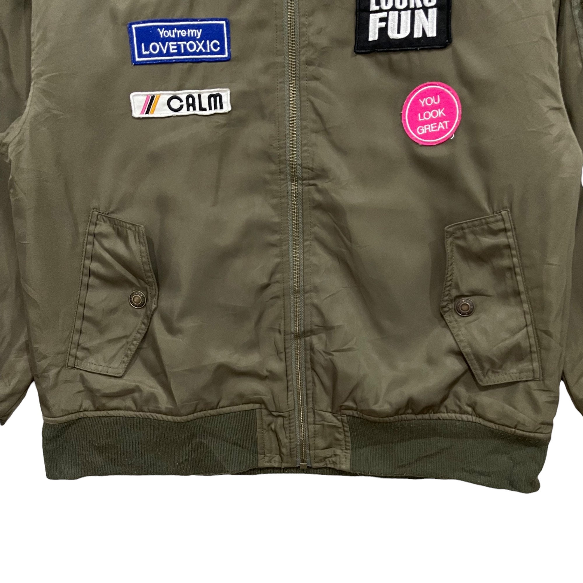 Japanese Brands Lovetoxic Green Army Military Style Patches Bomber ...