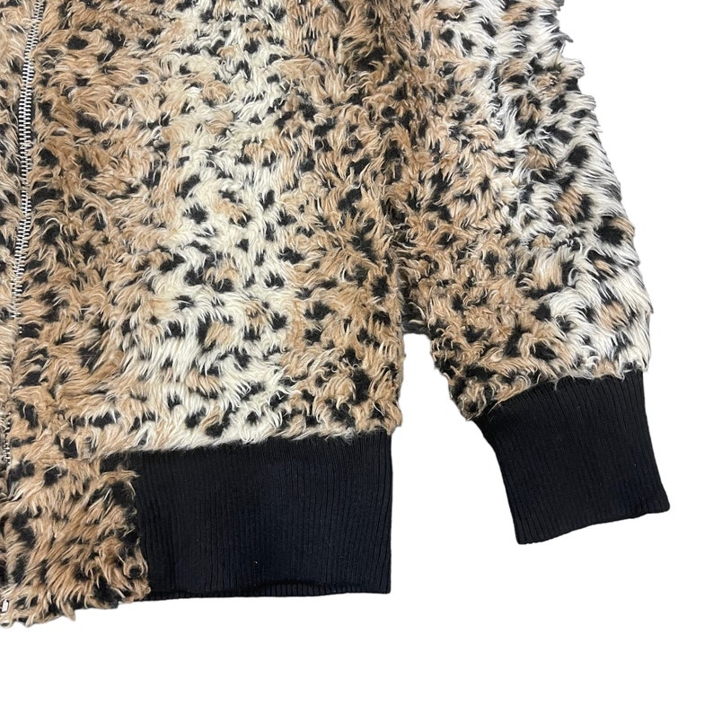 Vintage Designer Leopard Print Faux Fur Shearling Hoodie Zipper Jacket ...