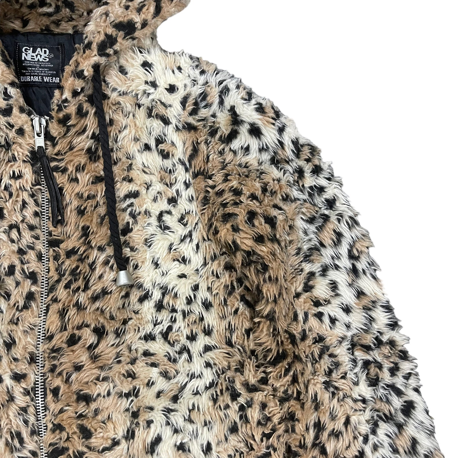 Vintage Designer Leopard Print Faux Fur Shearling Hoodie Zipper Jacket ...